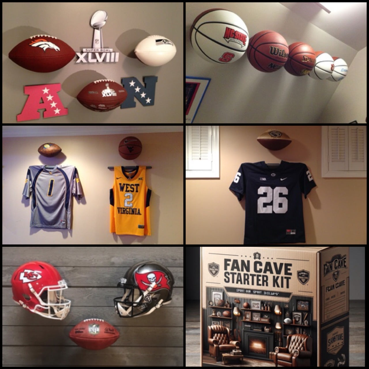 Jersey Mount & Display Ceiling Hanger for Basketball, Football, & Socc